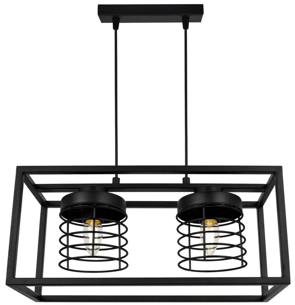 Závěsné svítidlo RASTI CAGE, 2x černé drátěné stínítko v kovovém rámu
