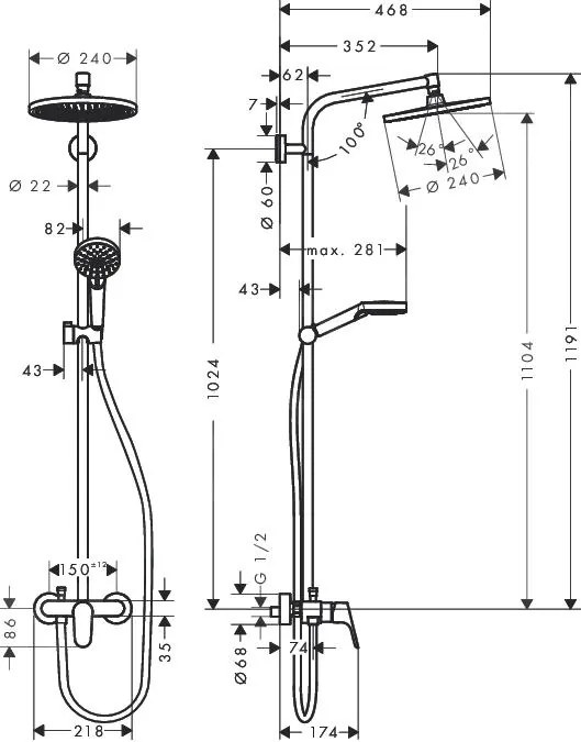 Hansgrohe Crometta S - Showerpipe 240 1jet s pákovou baterií, chrom, HAN-27269000