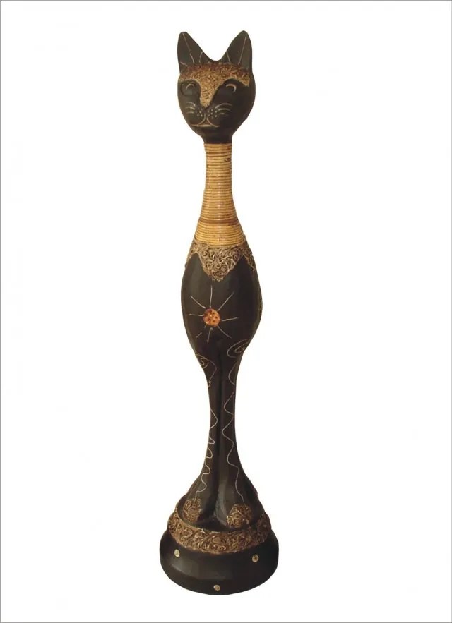 Axin Trading Dřevěná soška Kočka india černá 50 cm