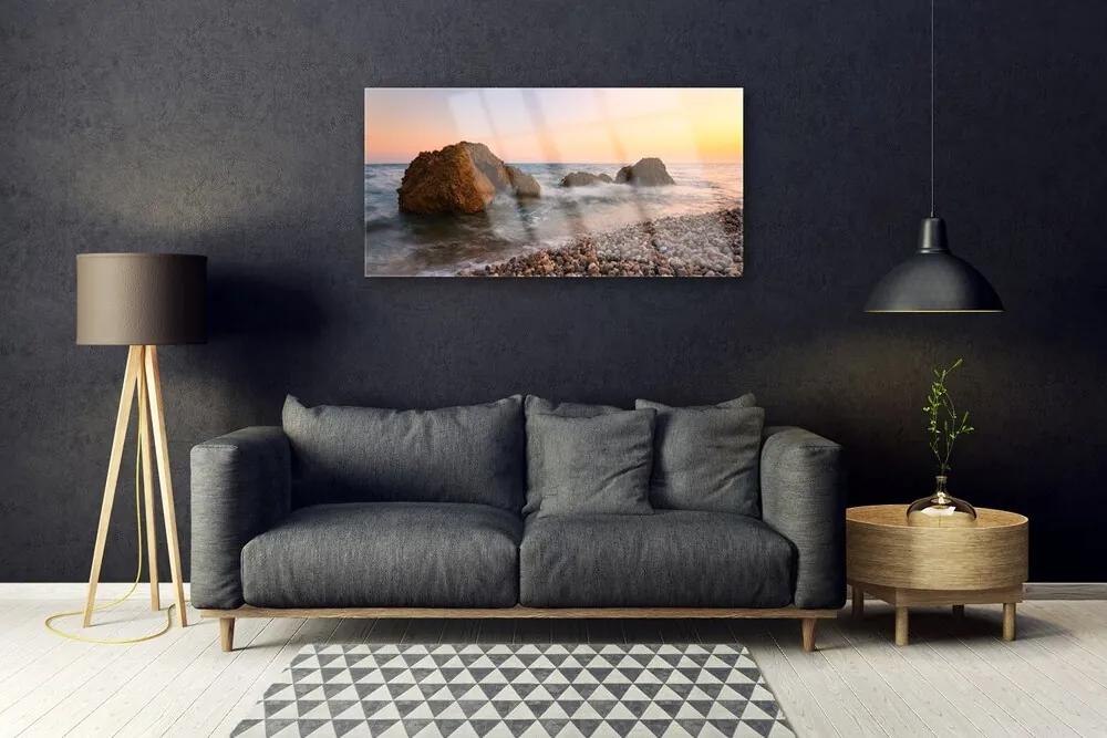 Obraz na skle Pobřeží Moře Vlny Skály 120x60 cm