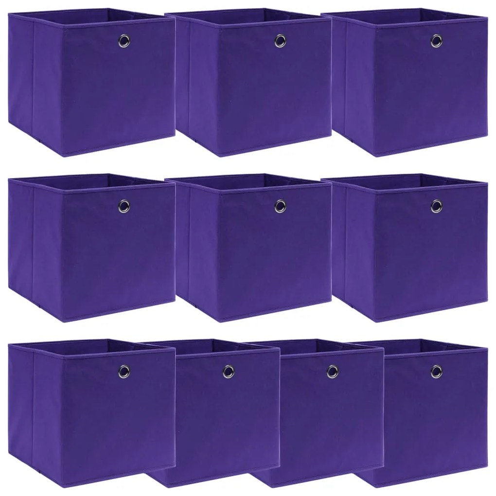 Úložné boxy 10 ks fialové 32 x 32 x 32 cm textil 288355