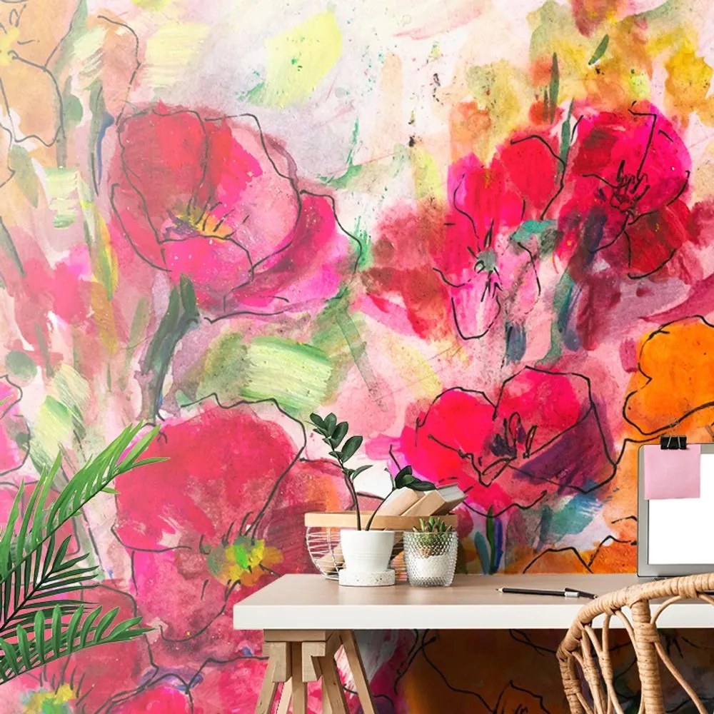 Samolepící tapeta malované květinové zátiší - 300x200 cm