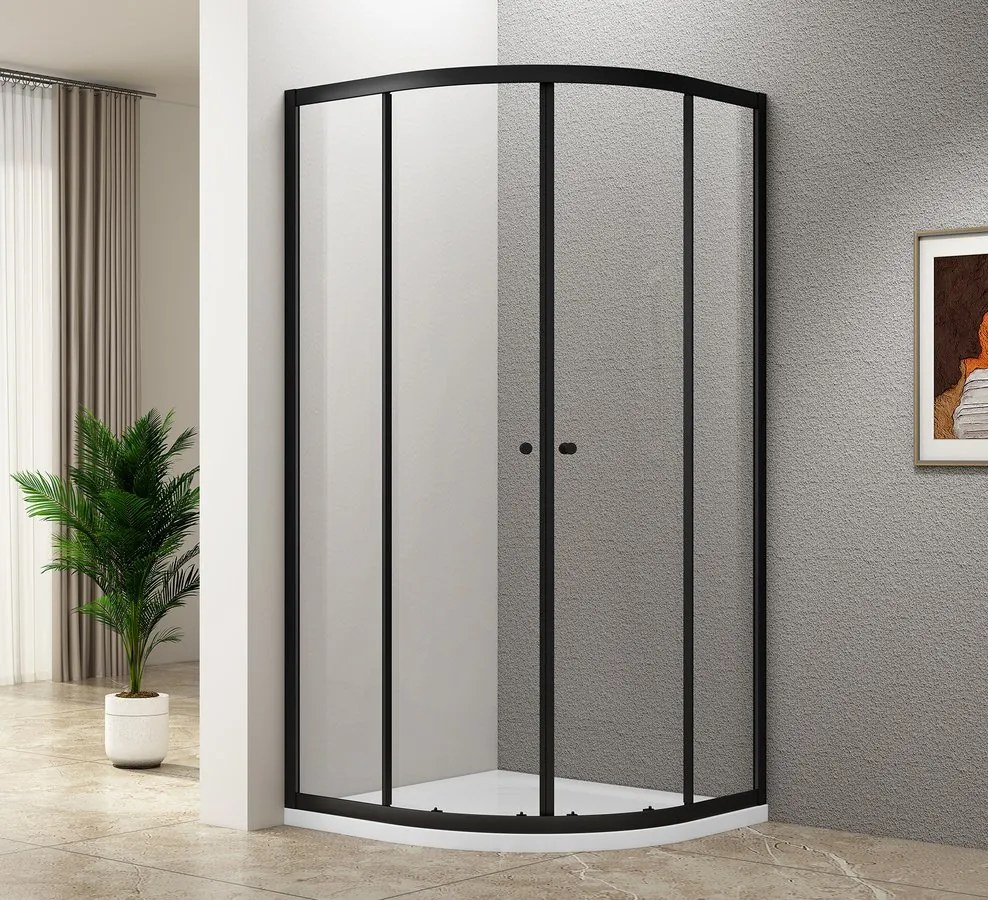 Aqualine Aqualine, ARLETA BLACK čtvrtkruhová sprchová zástěna 900x900mm, čiré sklo, BLS900