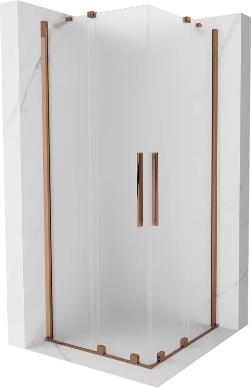 Mexen Velar Duo, sprchový kout s posuvnými dveřmi 80 x 80 cm, 8mm sklo námraza, růžové zlato, 871-080-080-32-60