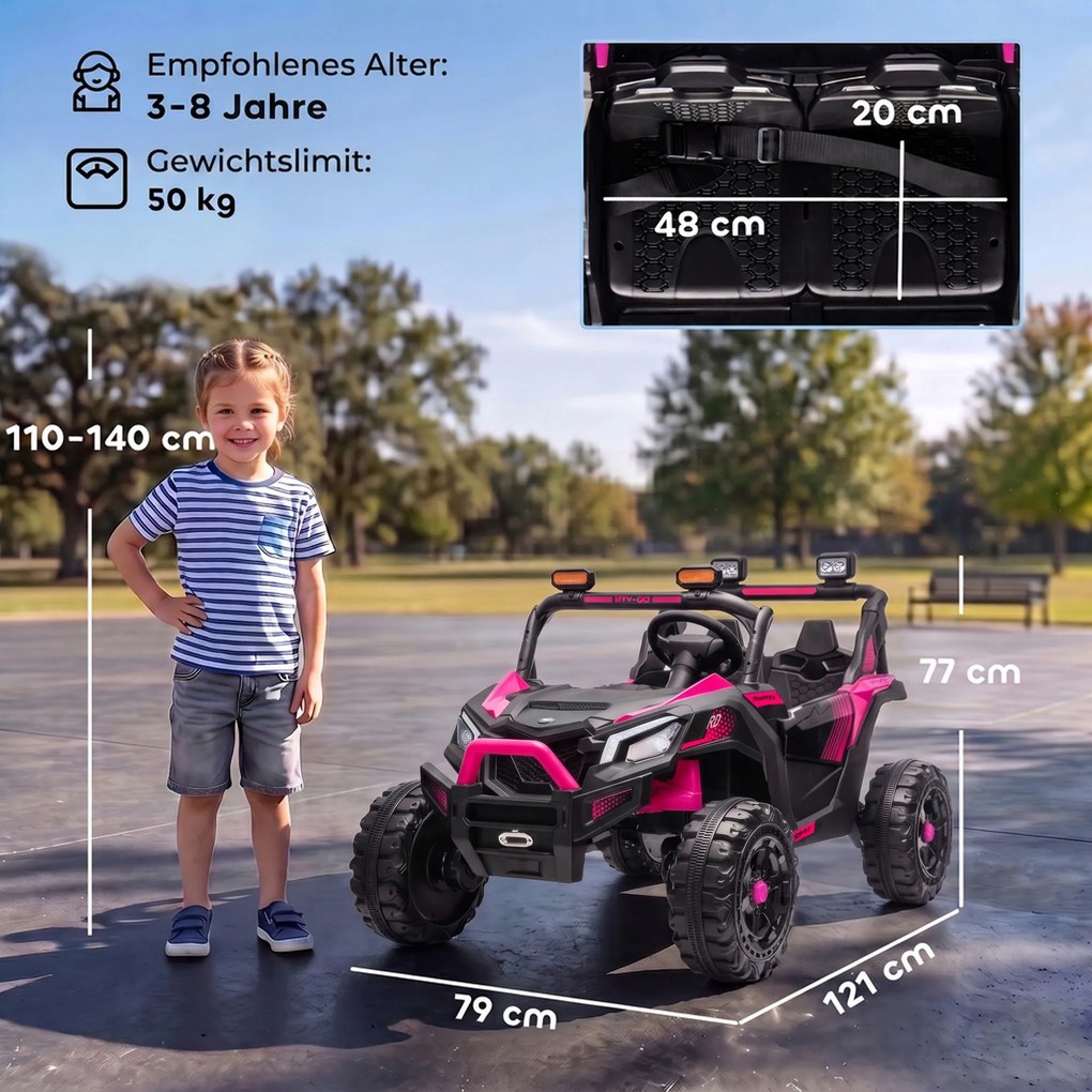 AIYAPLAY Dětské elektrické auto UTV pro dva, růžové