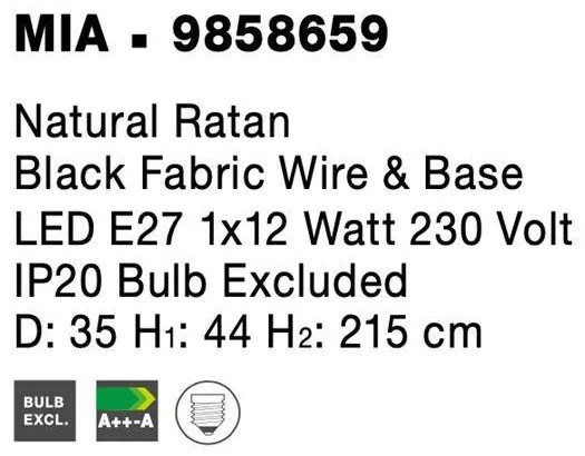 Nova Luce Závěsné svítidlo MIA přírodní ratan, E27 1x12W