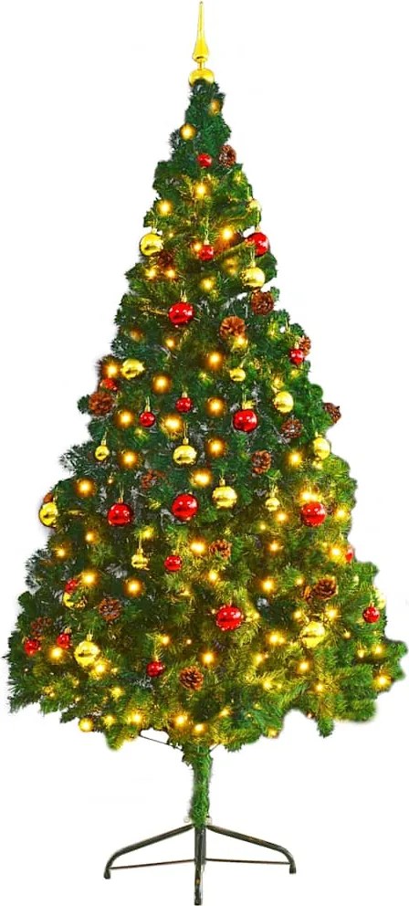 Vánoční stromek s LED osvětlením a baňkami zelený 210 cm 321501