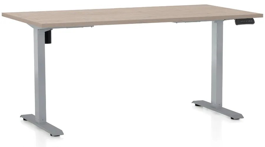 Výškově nastavitelný stůl OfficeTech B, 160 x 80 cm, šedá podnož, dub