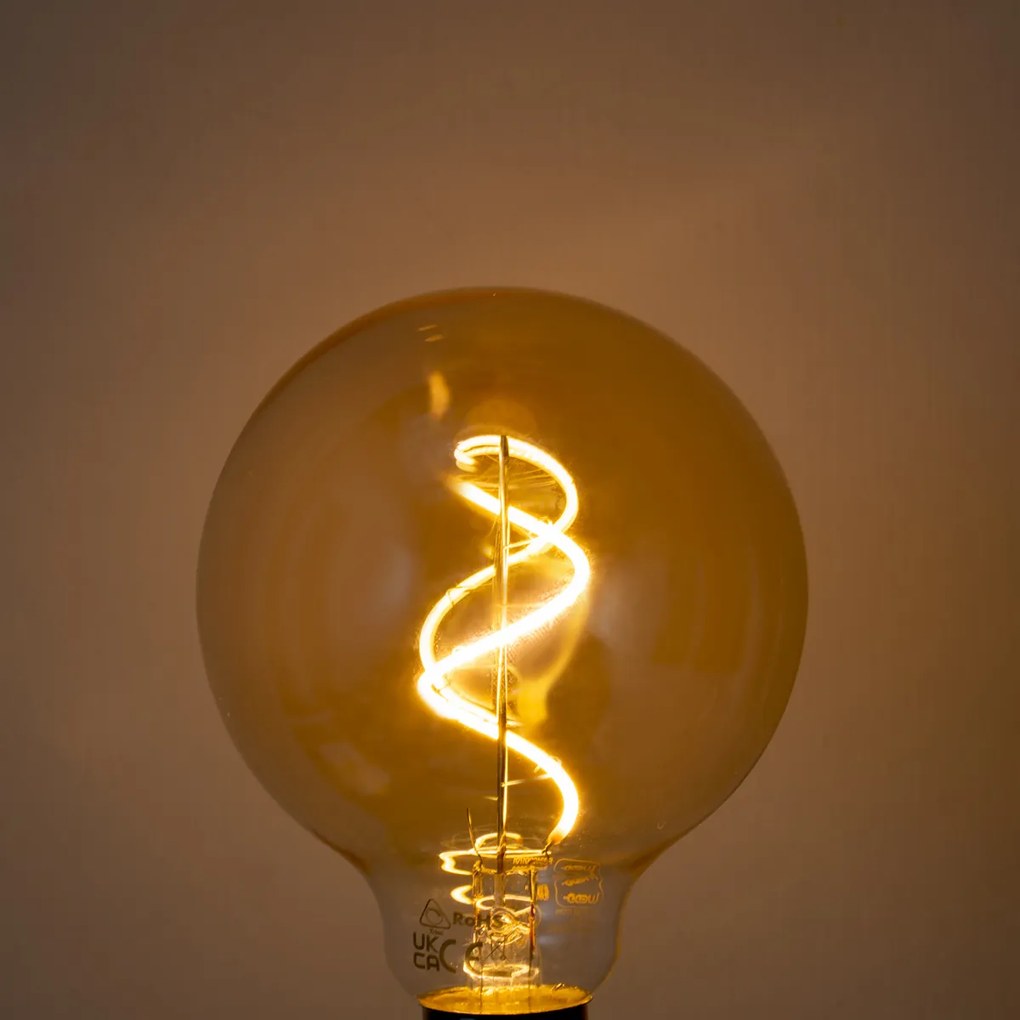 Sada 5 stmívatelných LED žárovek E27 s vláknem ve spirále G95, zlaté, 4W 270LM 2100K