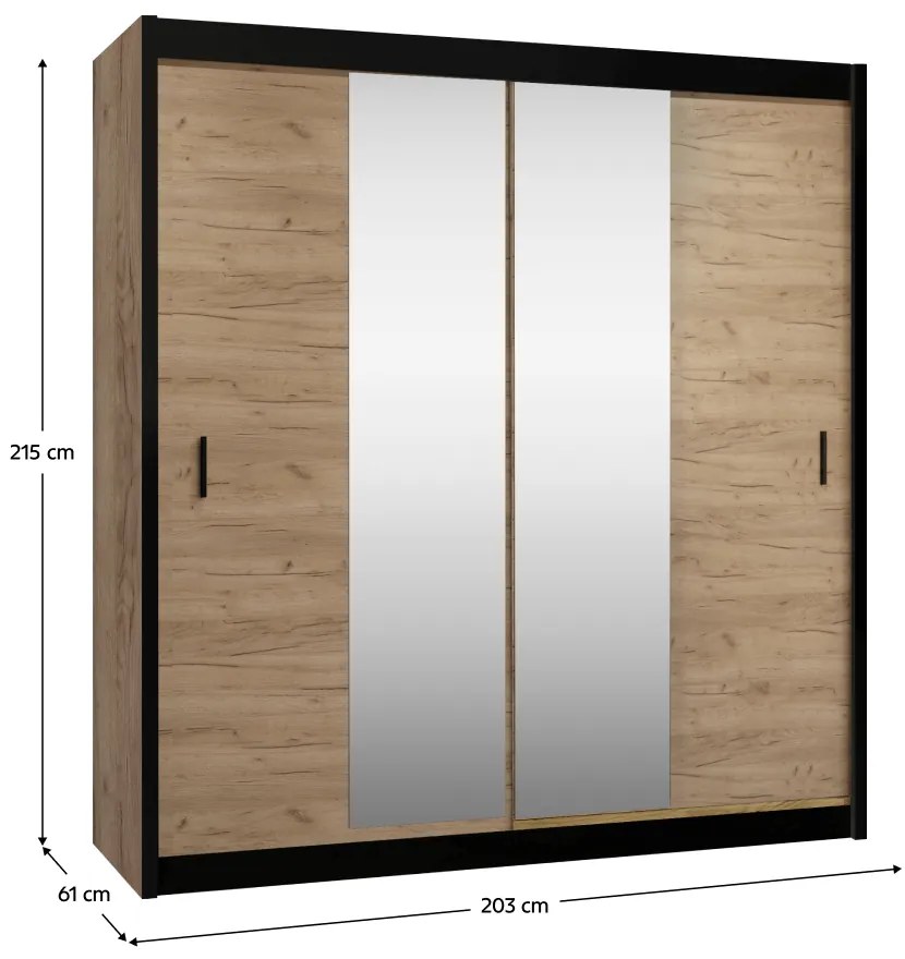 Kondela Skříň s posuvnými dveřmi, černá/dub craft, 203x215 cm, CRAFT