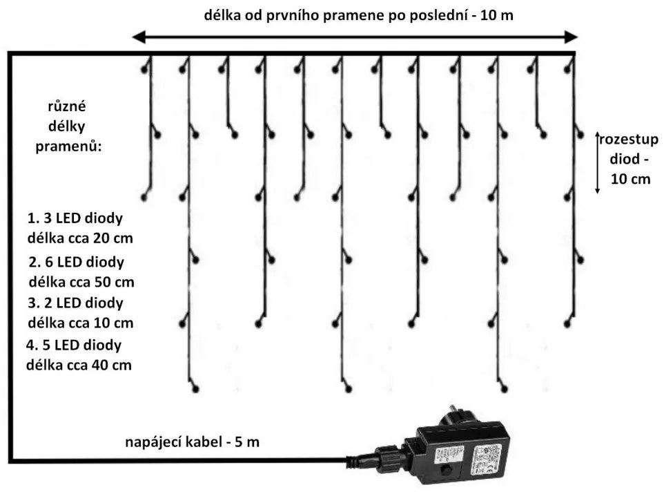 VOLTRONIC® 59794 Vánoční světelný déšť 400 LED studená bílá - 10 m + ovladač