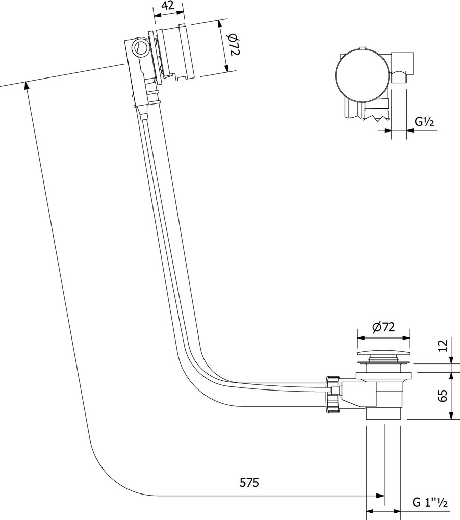 Polysan Vanová souprava s napouštěním, bovden, délka 575mm, zátka 72mm, bílá 71684W