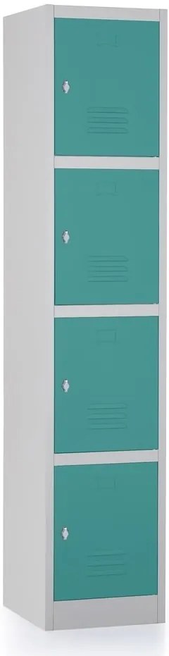 Rauman Kovová šatní skříň 4 boxy, 38 x 45 x 185 cm, otočný zámek - zelená