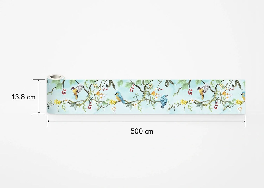 Samolepící bordura na zeď Modří Jarní Ptáci | 5 m x 13.8 cm | DWB8497