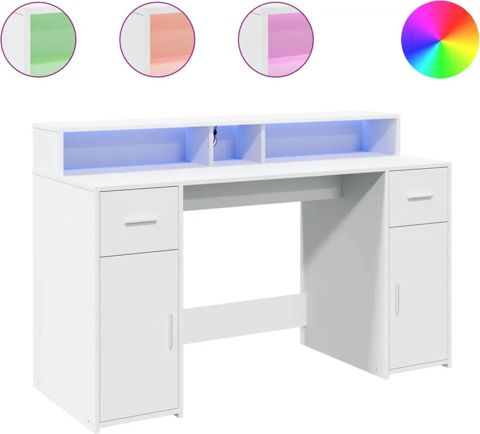Psací stůl s LED světly bílý 140 x 55 x 91 cm kompozitní dřevo 3309420