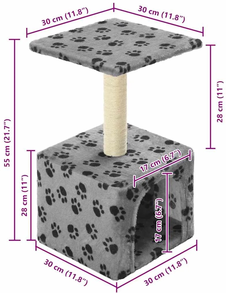 Škrabadlo pro kočky sisalové sloupky 55 cm šedé s potiskem 170538