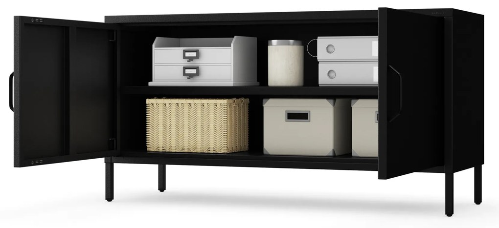 TV skříňka kovová na nožičkách černá, 1150x595x400 mm: ROSA Modern