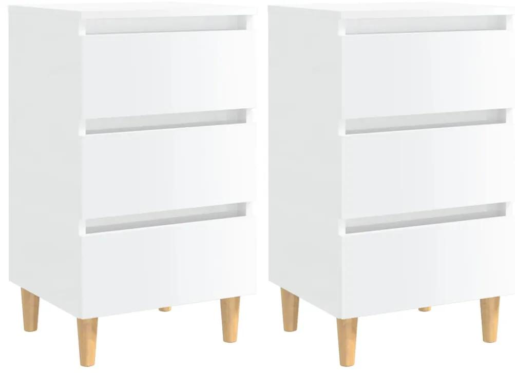 Noční skříňky s dřevěnými nohami 2 ks bílé lesklé 40x35x69 cm,  805900