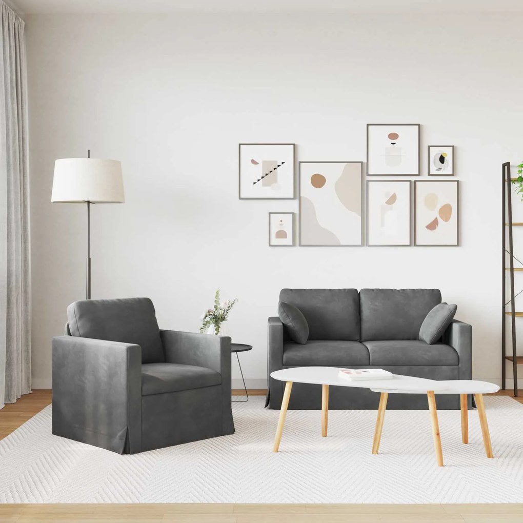 Set pohovek 2 ks Tmavě šedá samet 3407508