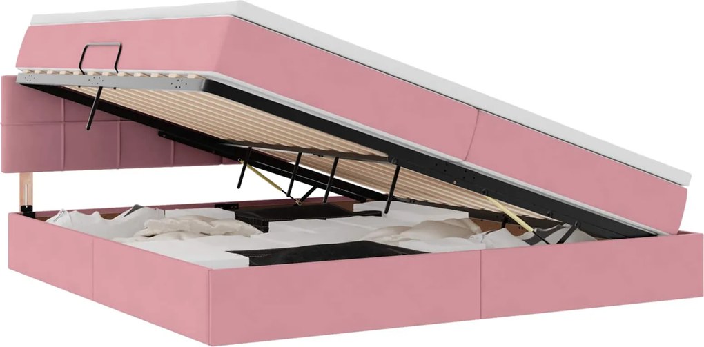 Postel s úložným prostorem s čelo Růžová 200 x 200 cm samet 3370784