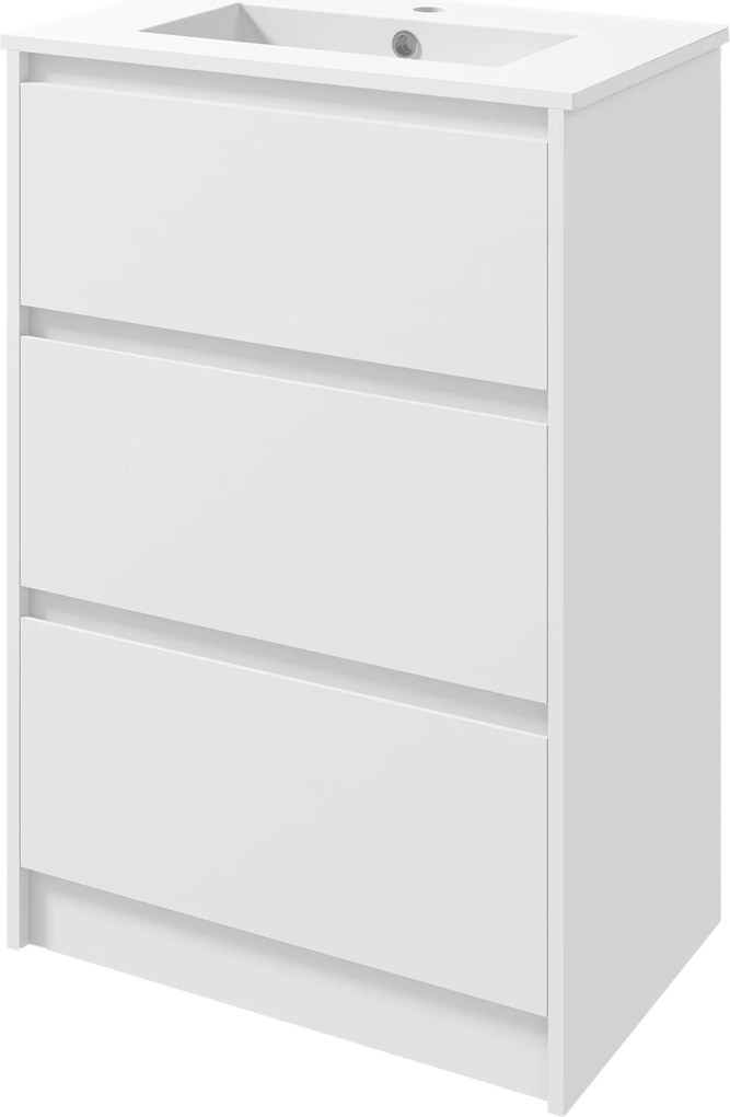 Kleankin koupelnová skříňka s umyvadlem - Umývací skříňka se syntetickým keramickým umyvadlem a 2 zásuvkami 61x37x88 cm Světlá bílá | Aosom