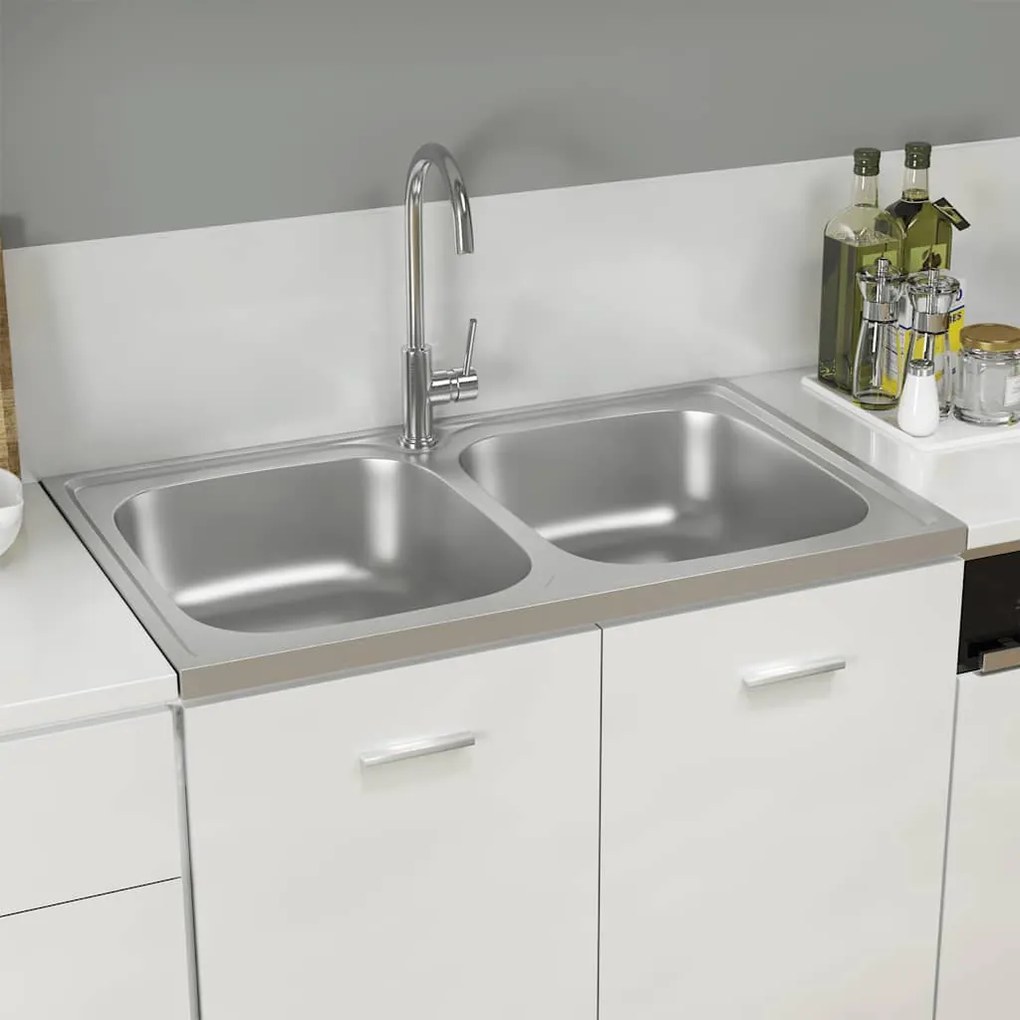 Kuchyňský dvojitý dřez stříbrný 800x500x155 mm nerezová ocel 147234