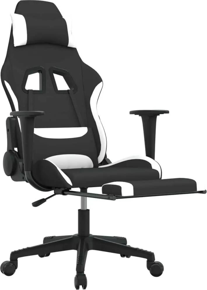 vidaXL Masážní herní židle s podnožkou černá a textil [345508] Barva: Bílá