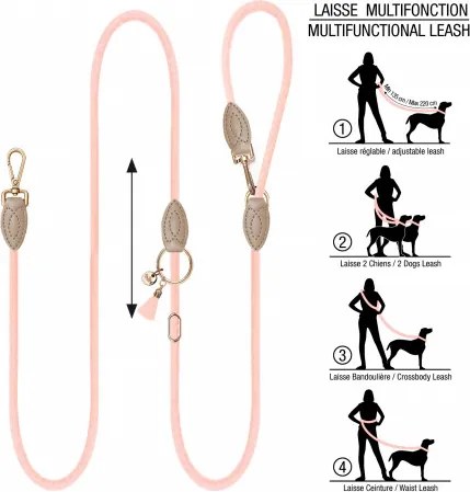 MILK&PEPPER Přepínací nastavitelné vodítko pro psy Kaya Light Rose