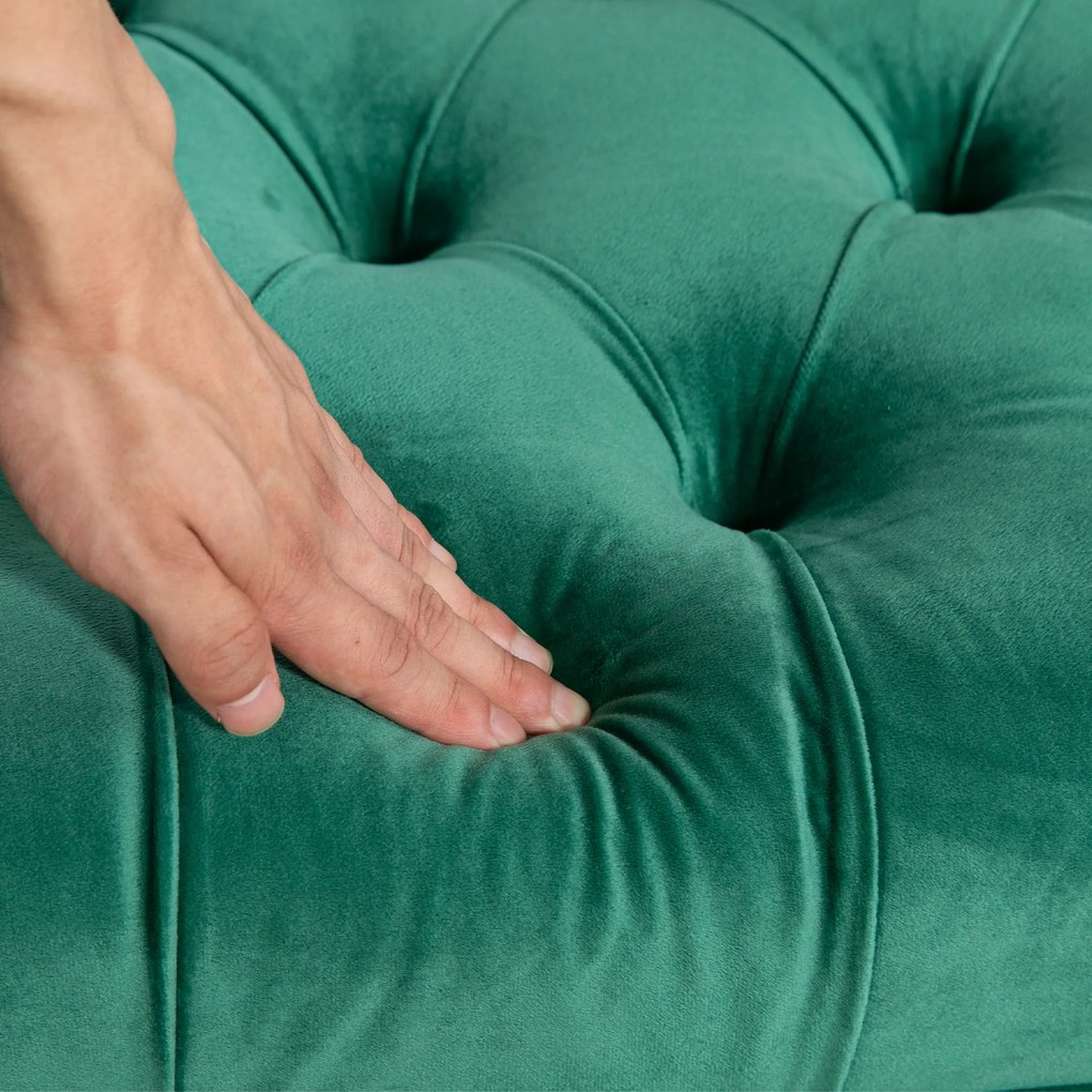 HOMCOM Klasická Chic Léčba Podnožka S Hlavou s Koupelí se Zlatý Skleněné Nohy - Zelený Velvet - 118D x 45Š x 42V cm