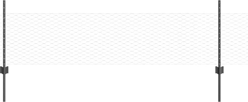 Hexagonální plot s podpěrou 25 x 0,5 m Ocel potažená PVC Šedá 3336847