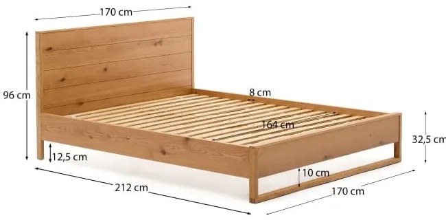 Dvoulůžková postel z dubového dřeva s roštem 160x200 cm v přírodní barvě Alguema – Kave Home