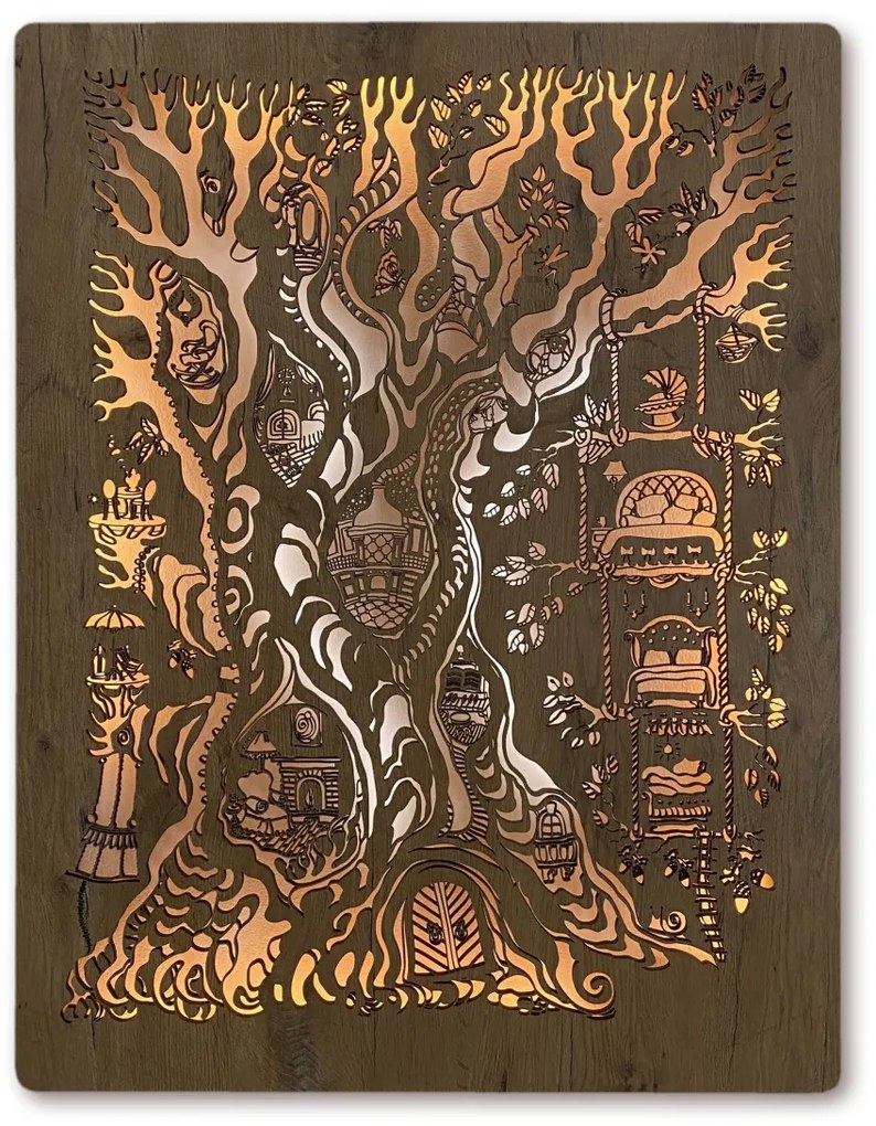 Li-Go "Pohádkový strom" světelný obraz 230V 72x93cm provedení povrchu: dub