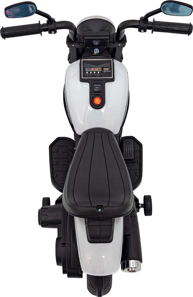 Ramiz Elektrická motorka Chopper FASTER pro děti bílá + FM rádio + audio panel + LED