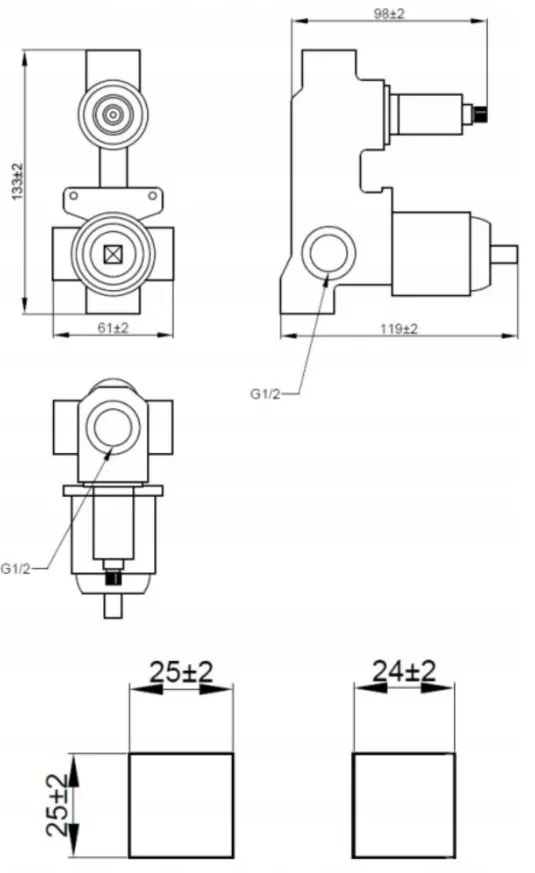 Invena Trend, podomítková sprchová sada s ruční a hlavovou dešťovou sprchou 25x25cm, INV-BS-02-0K4-V