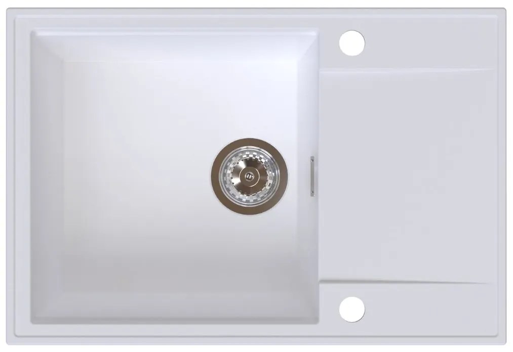 Sink Quality Sink55, kuchyňský granitový dřez 680x460x215 mm + chromový sifon, bílá, SKQ-SINK.W.1KDO.X