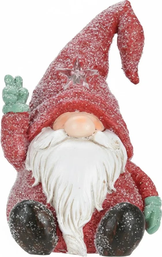 Sedící červený skřítek s LED osvětlením 22 cm