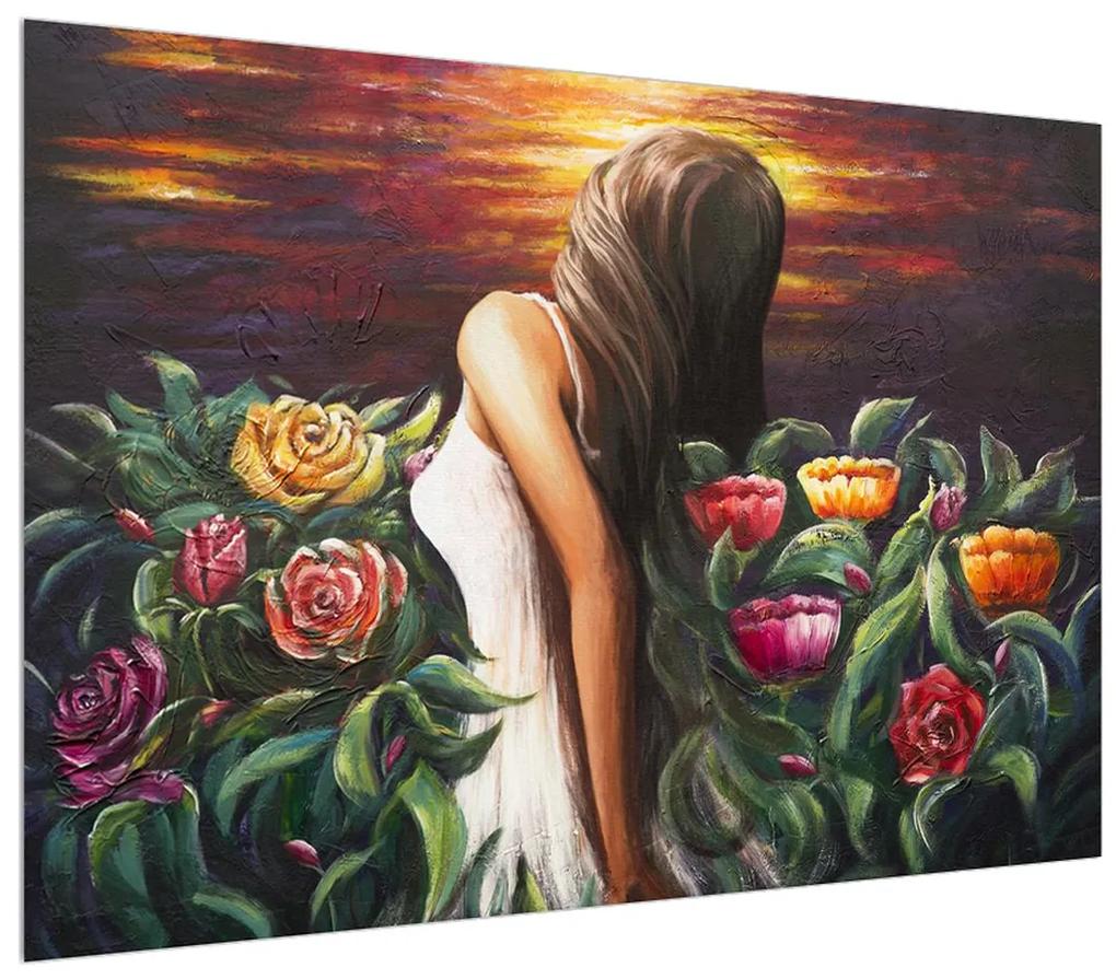 Obraz ženy a květin (100x70 cm)