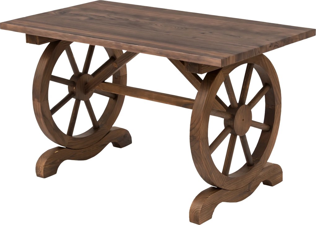 Dřevěný zahradní stůl Outsunny, venkovní stůl na terasu 110x60x65 cm s nohami ve tvaru kol, nosnost 100 kg, stůl pro venkovní terasu s povrchovou úpr…