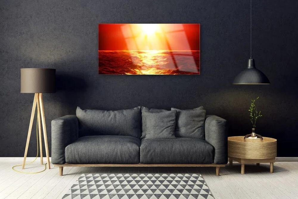 Obraz na skle Západ Slunce Moře Vlna 100x50 cm