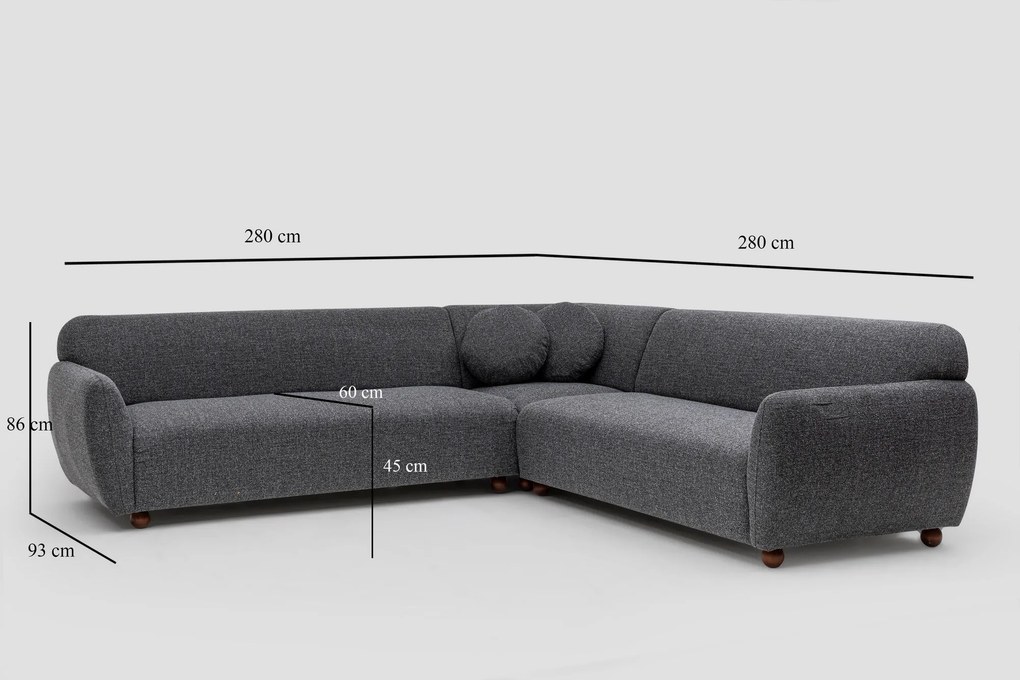 Hanah Home Rohová pohovka EDDY tmavě šedá 280 cm