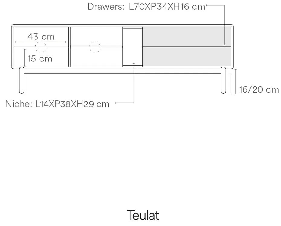 Tmavě šedý TV stolek 180x56 cm Corvo - Teulat