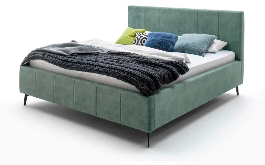 Zelená čalouněná dvoulůžková postel s úložným prostorem s roštem 180x200 cm Lizzano – Meise Möbel