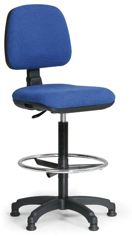 Zvýšená látková pracovní židle MILANO s opěrkou nohou, kluzáky, modrá