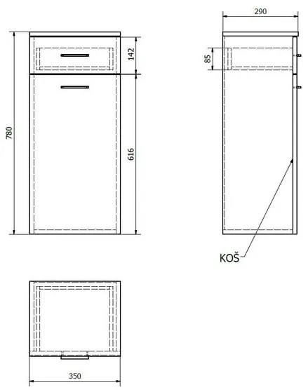 EBS K-Plus Skříňka spodní 35x88 cm, s košem na prádlo, bílá S_PLUSN35K