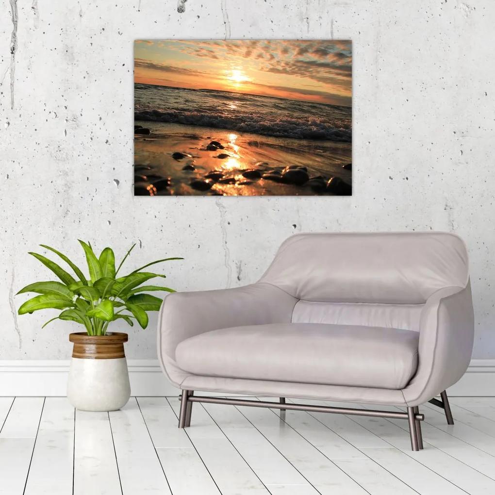 Skleněný obraz - Západ slunce do oceánu (70x50 cm)
