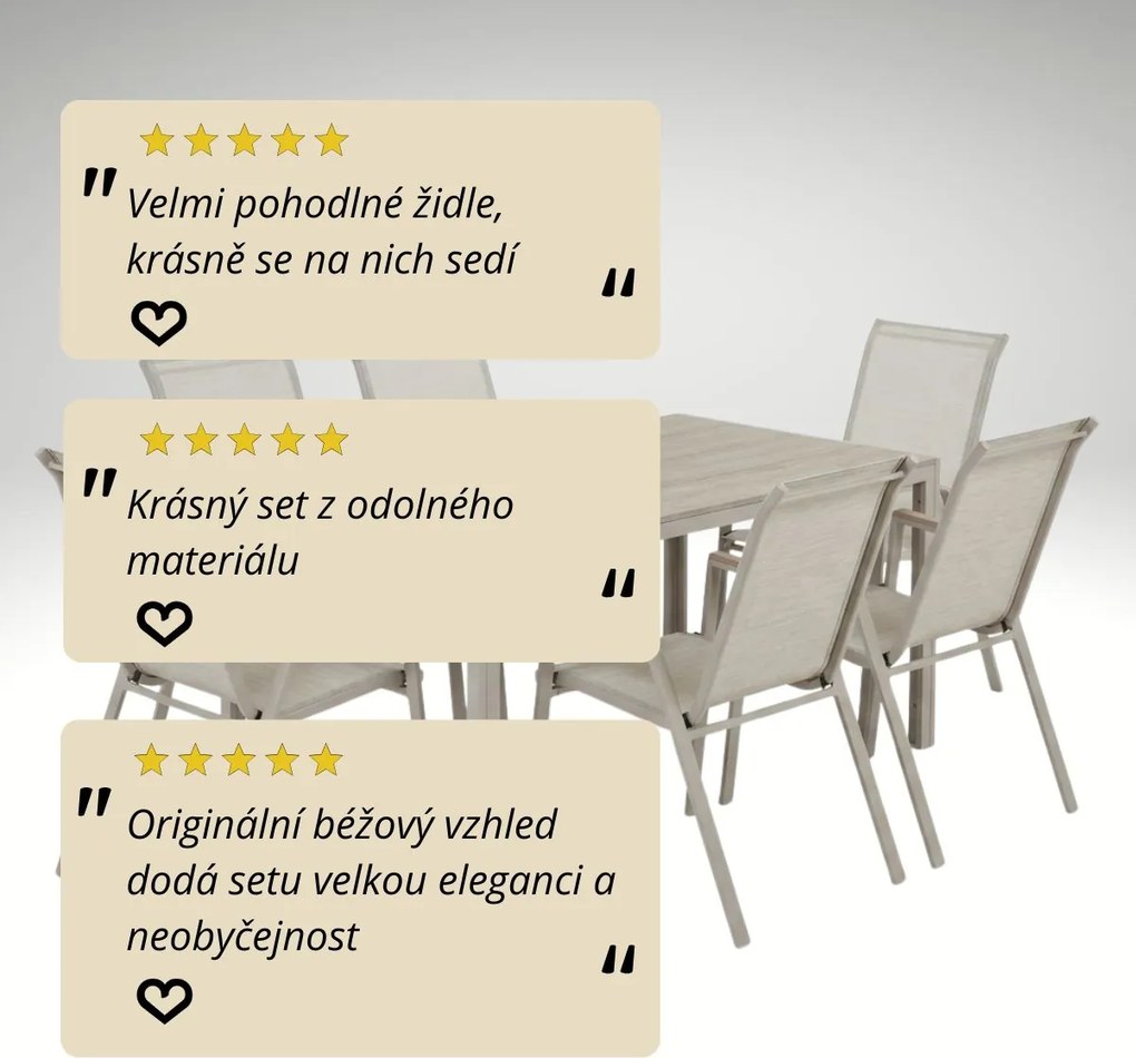 Vikio Zahradní jídelní set 150x90 pro 6 osob bežová AZS156BE-6