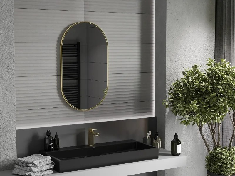 Mexen Loft oválné koupelnové zrcadlo 85 x 50 cm, zlatý rám - 9851-085-050-000-50
