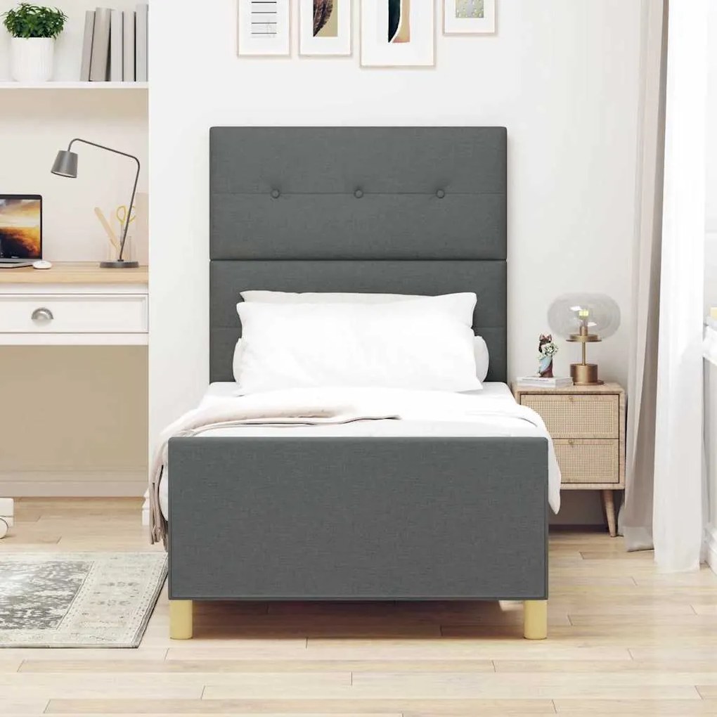 Rám postele s čelo Tmavě šedá 90 x 200 cm textil 3344698