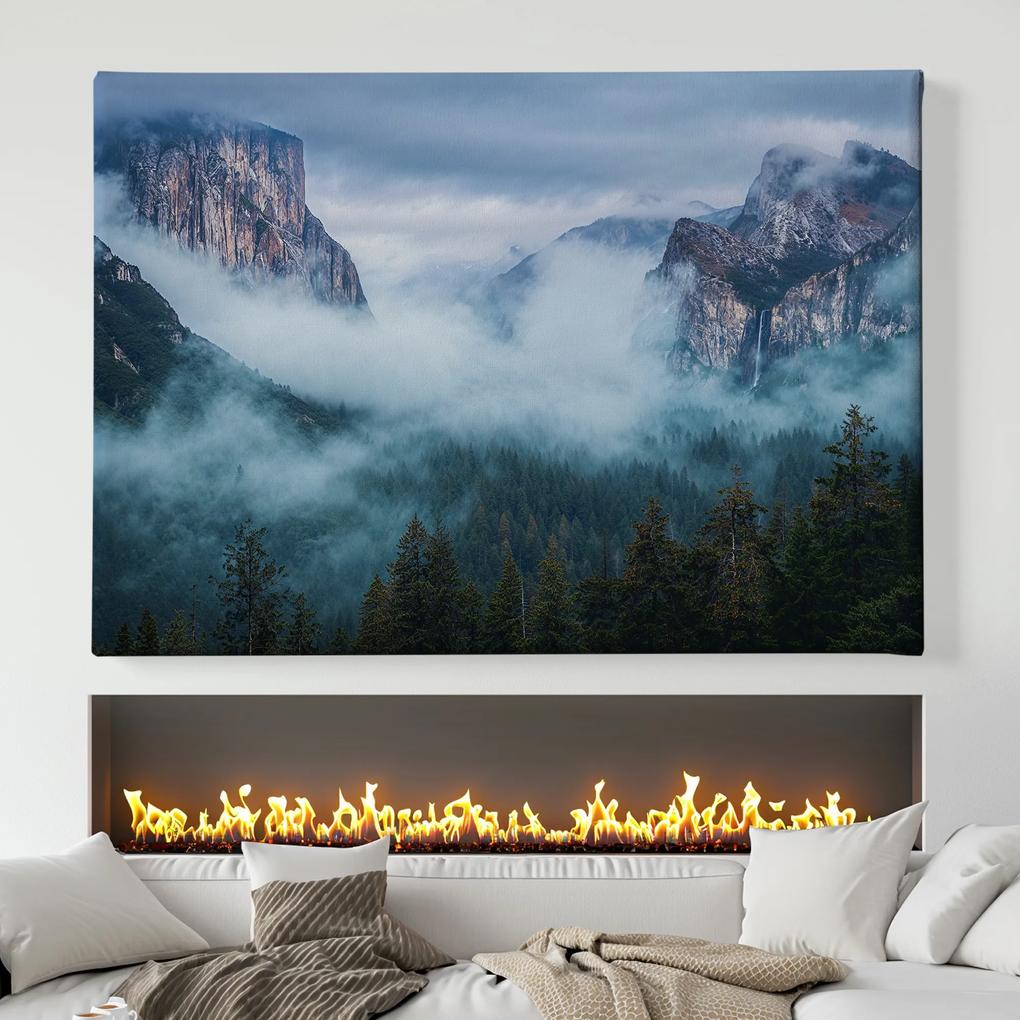 Obraz na plátně - Mlžné údolí mezi skalami FeelHappy.cz Velikost obrazu: 150 x 100 cm