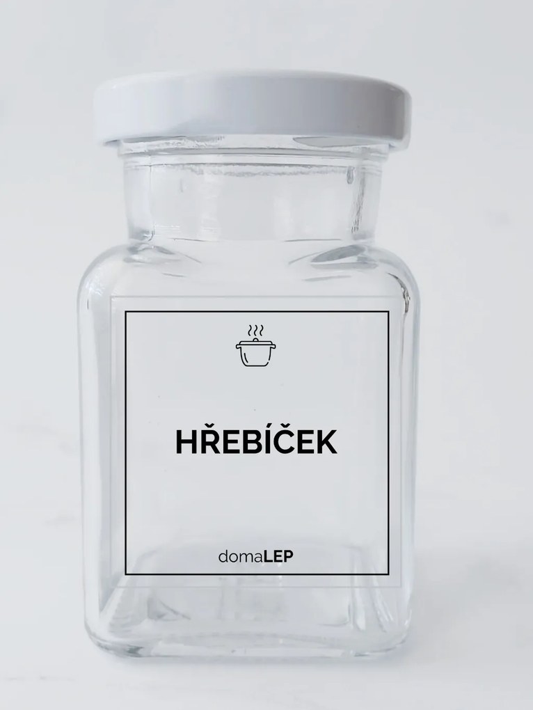 Samolepka na kořenky HŘEBÍČEK průhledná 5 × 5 cm tučné písmo
